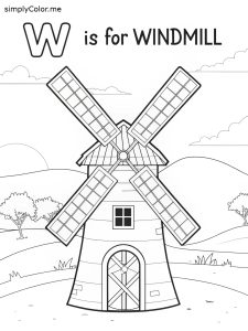 W is for Windmill coloring page - Simply color me