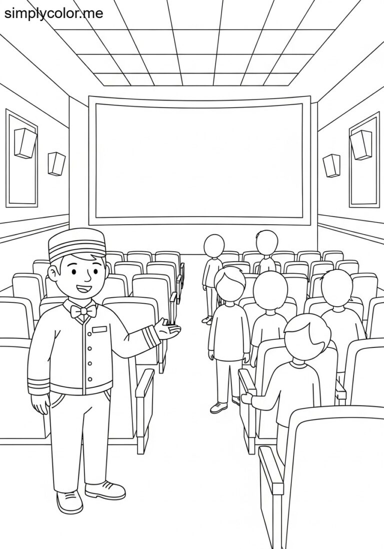 A usher shows people to their seats in a theater printable coloring ...